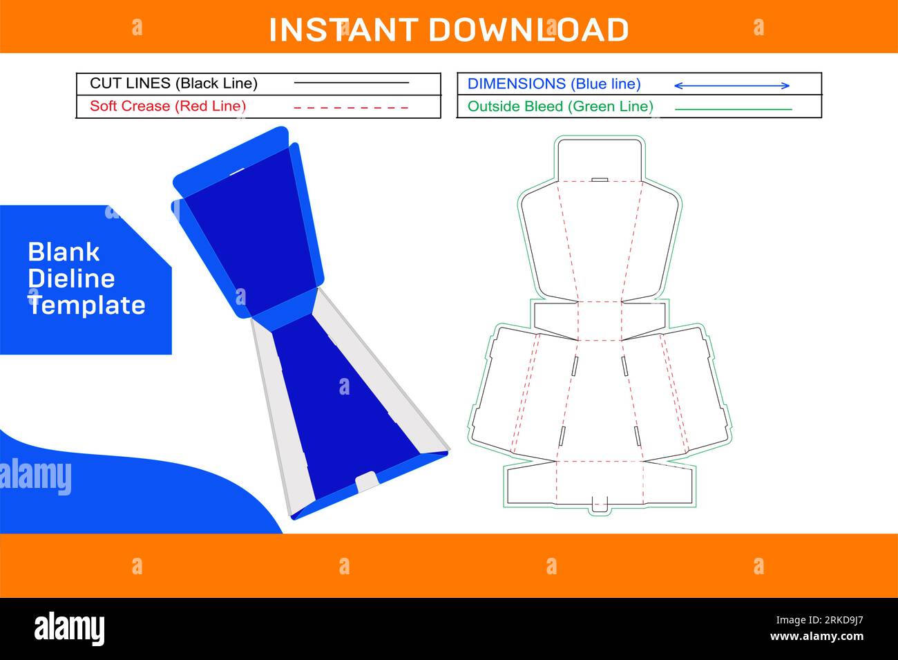 Corrugated box or Two roll end mailer box die line template with 3D ...