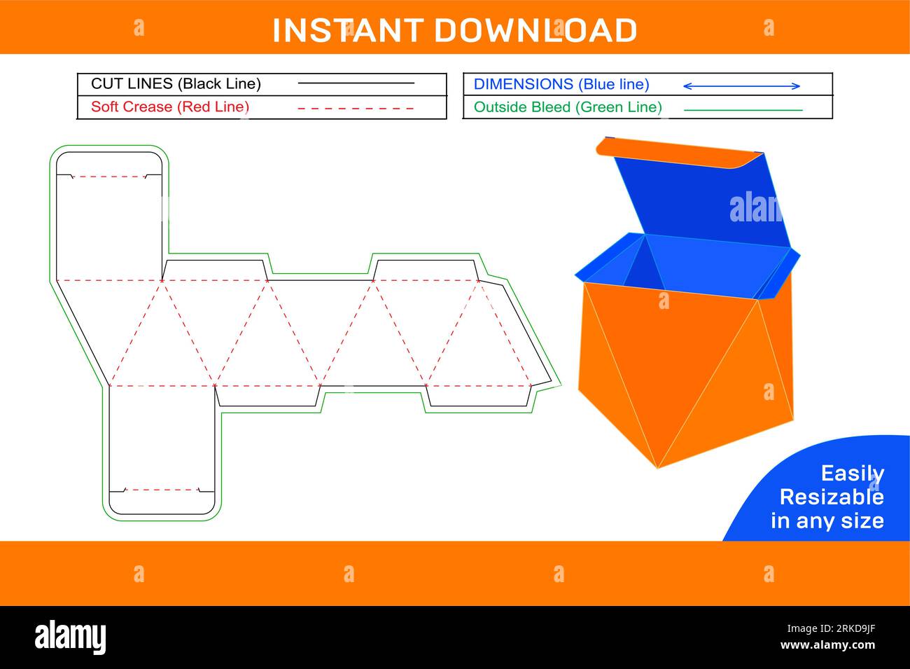 8 face box Dieline Template or Diamond Shape tuck end 8 face Box and 3D ...