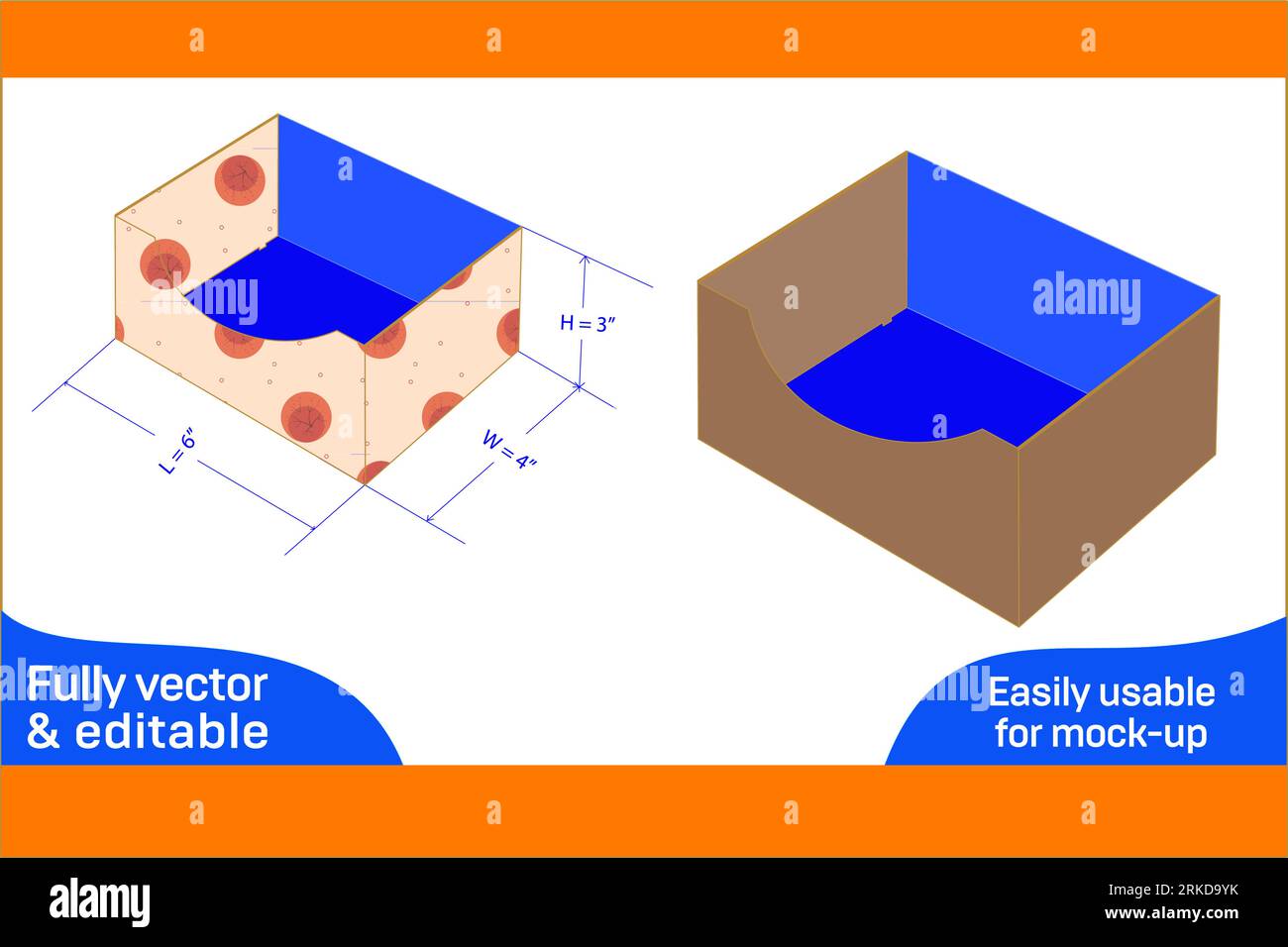 Cardboard Folding tray box die line template and 3D render file box ...