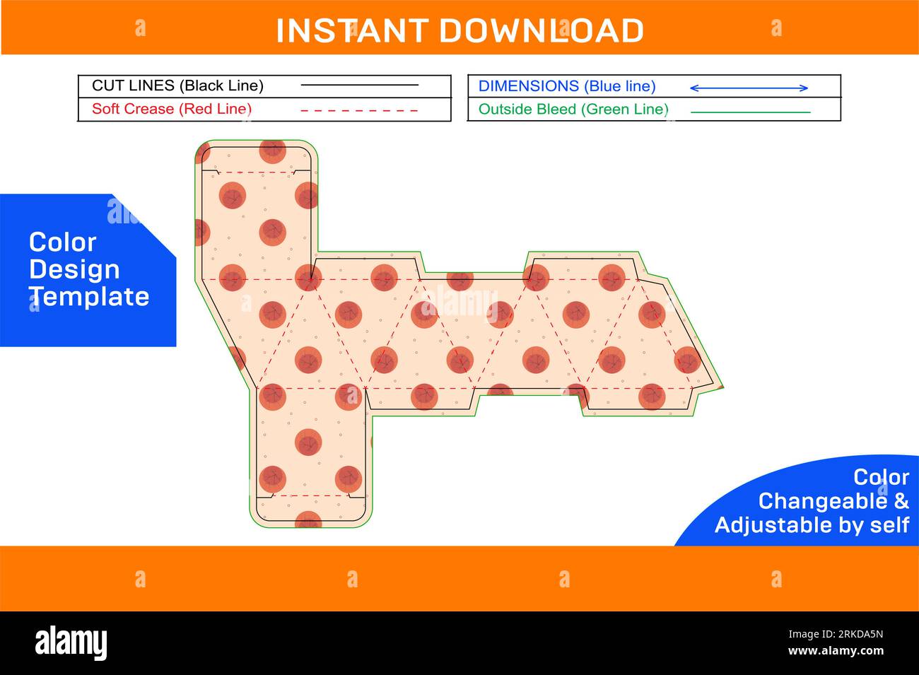 8 face box Dieline Template or Diamond Shape tuck end 8 face Box and 3D ...
