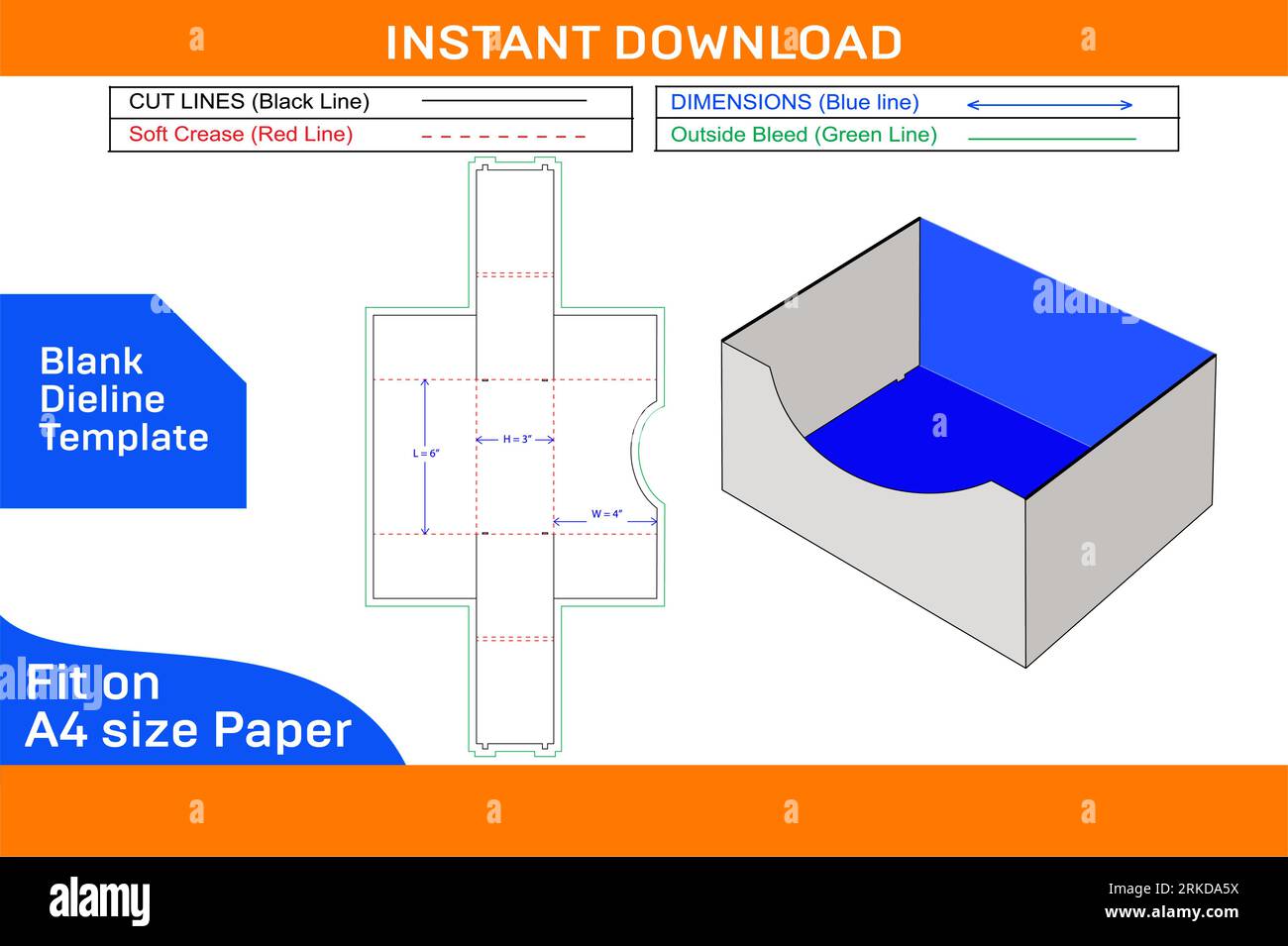 Cardboard Folding tray box die line template and 3D render file box ...