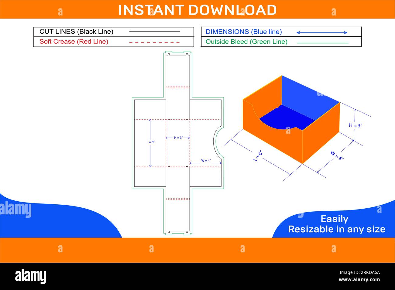 Cardboard Folding tray box die line template and 3D render file box ...