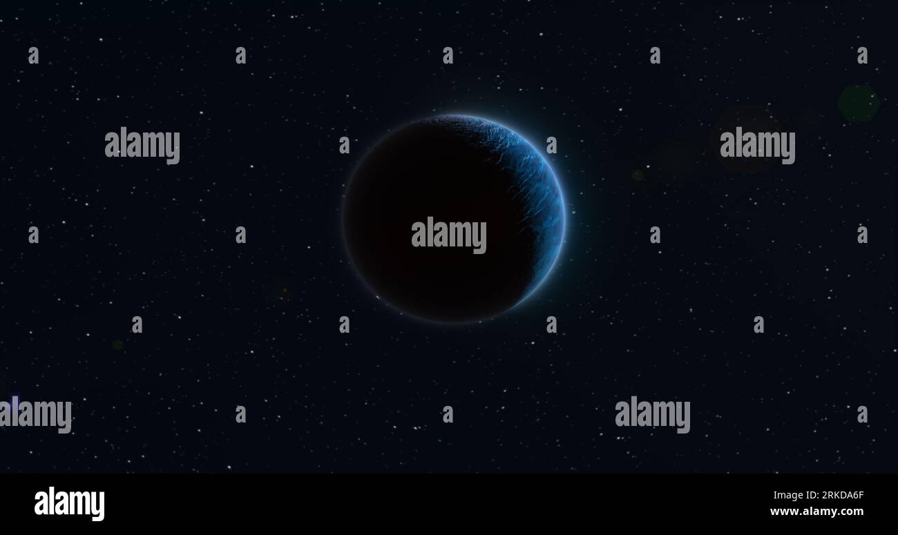 Abstract realistic space spinning planet round sphere with a blue water ...