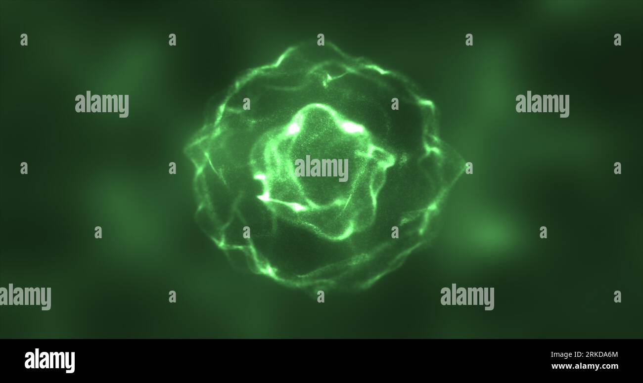 Abstract green energy round sphere glowing with particle waves hi-tech digital magic abstract ...