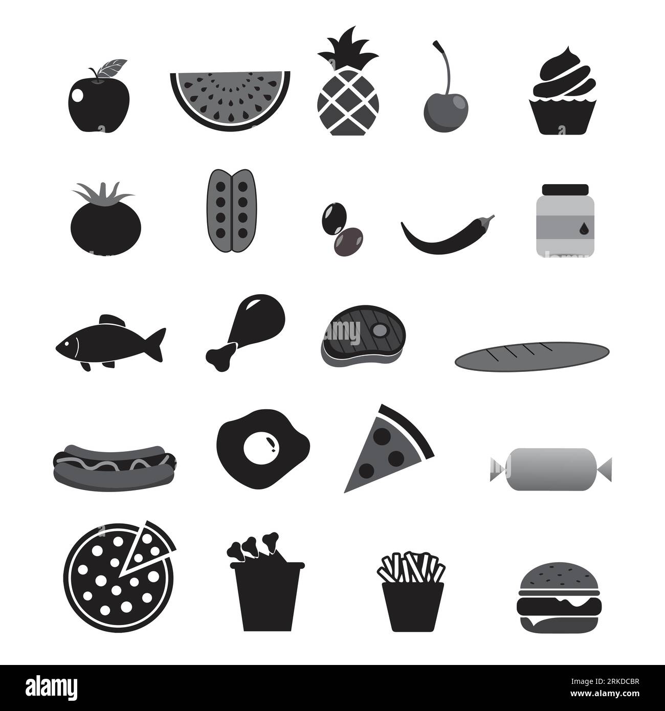 Set of twenty two food icons like fast food, fruits and vegetables ...