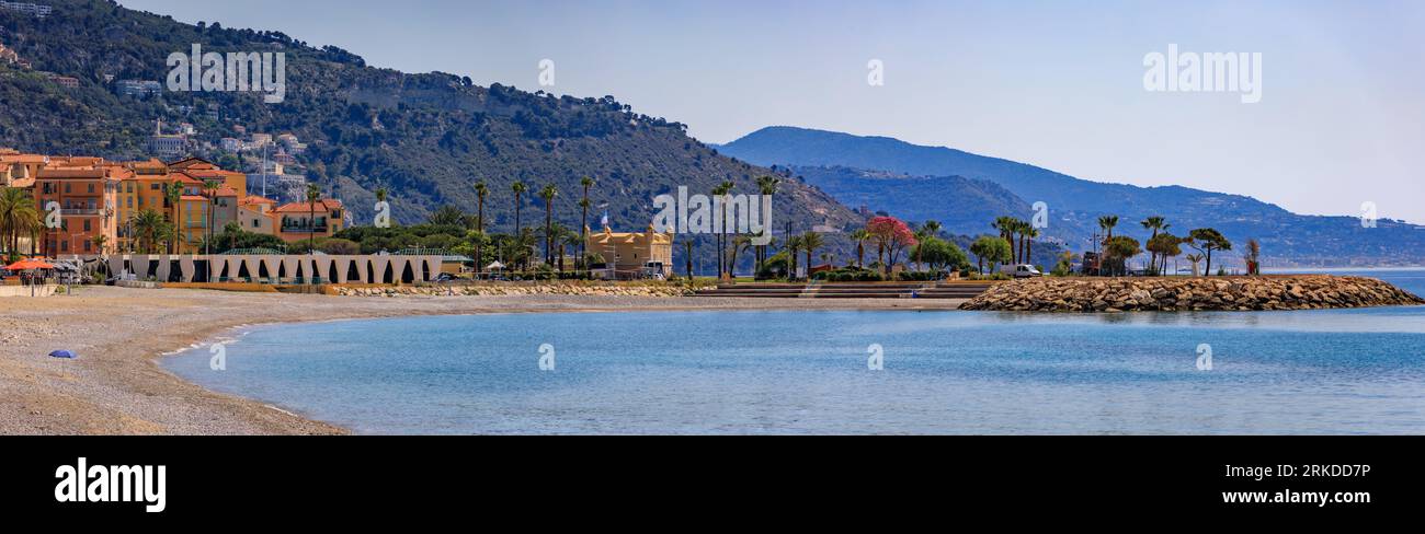 Seaside promenade panorama with colorful traditional houses along the ...