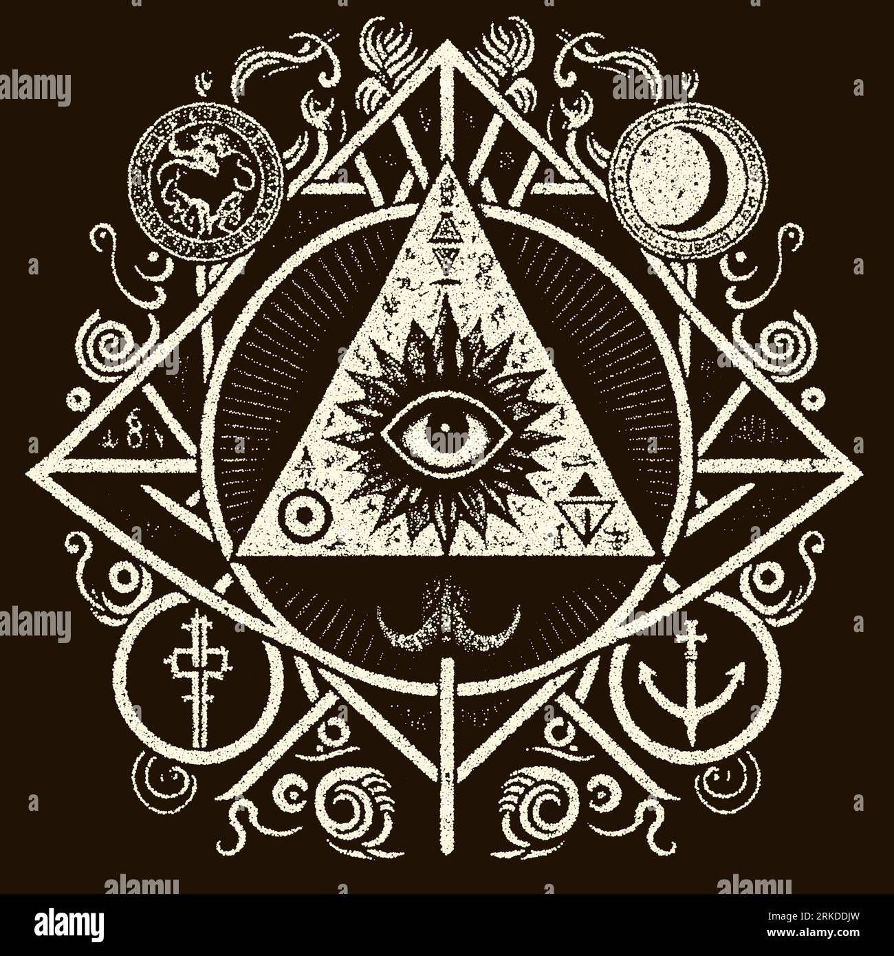 Occult symbols composition in dotwork style. Abstract mystic elements ...