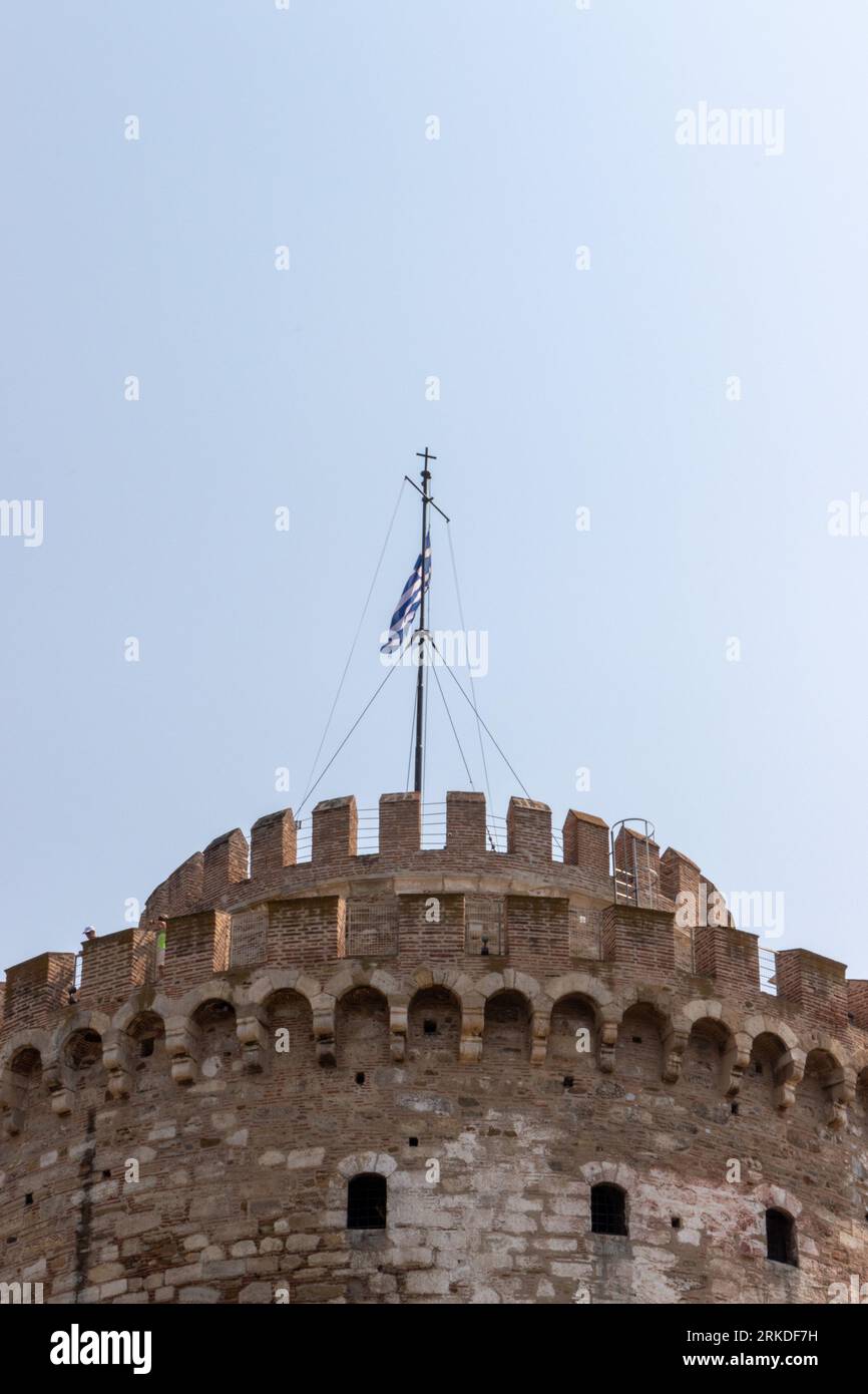 An aerial view of a stone castle with a wind indicator situated at the ...