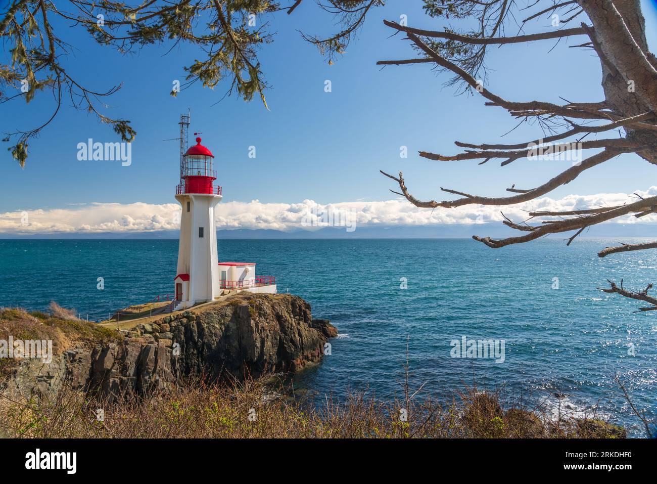 The Shweinham Point Lighthouse overlooking the Strait of Juan de Fuca ...