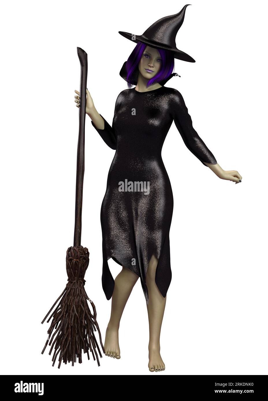 Fantasy witch woman with green skin, violet eyes and hair, with ...