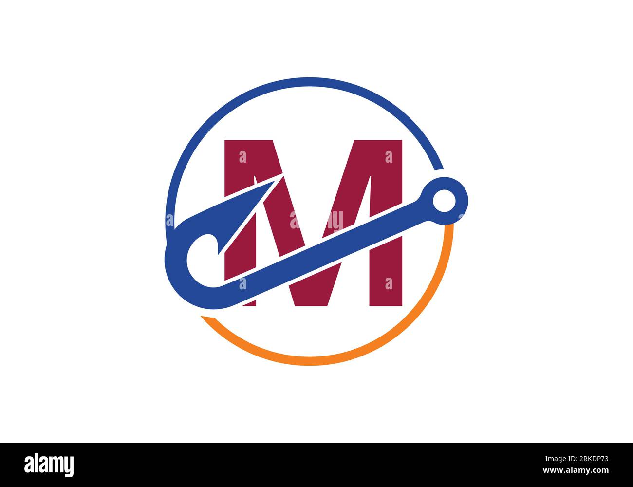 Initial M monogram letter alphabet with fishing Hook. Fishing logo ...