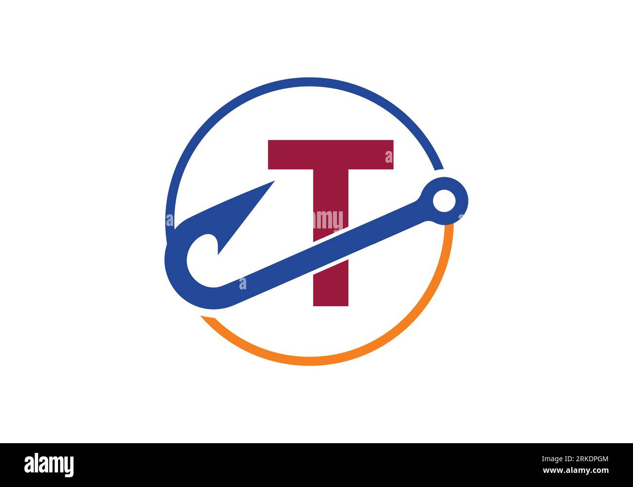 Initial T monogram letter alphabet with fishing Hook. Fishing logo ...