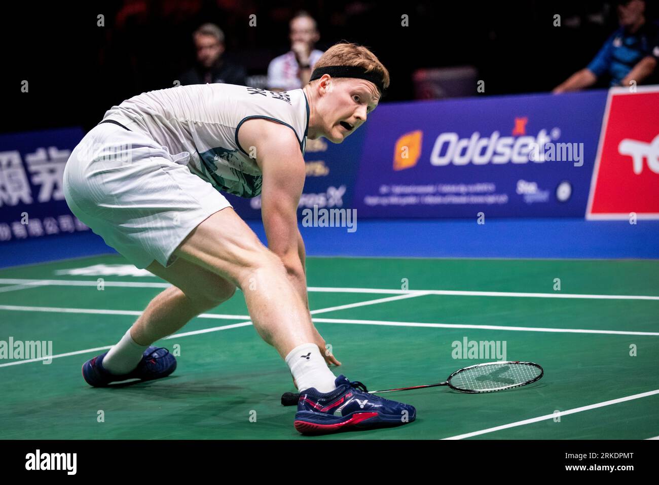 Anders Antonsen of Denmark competes during his second round men's ...