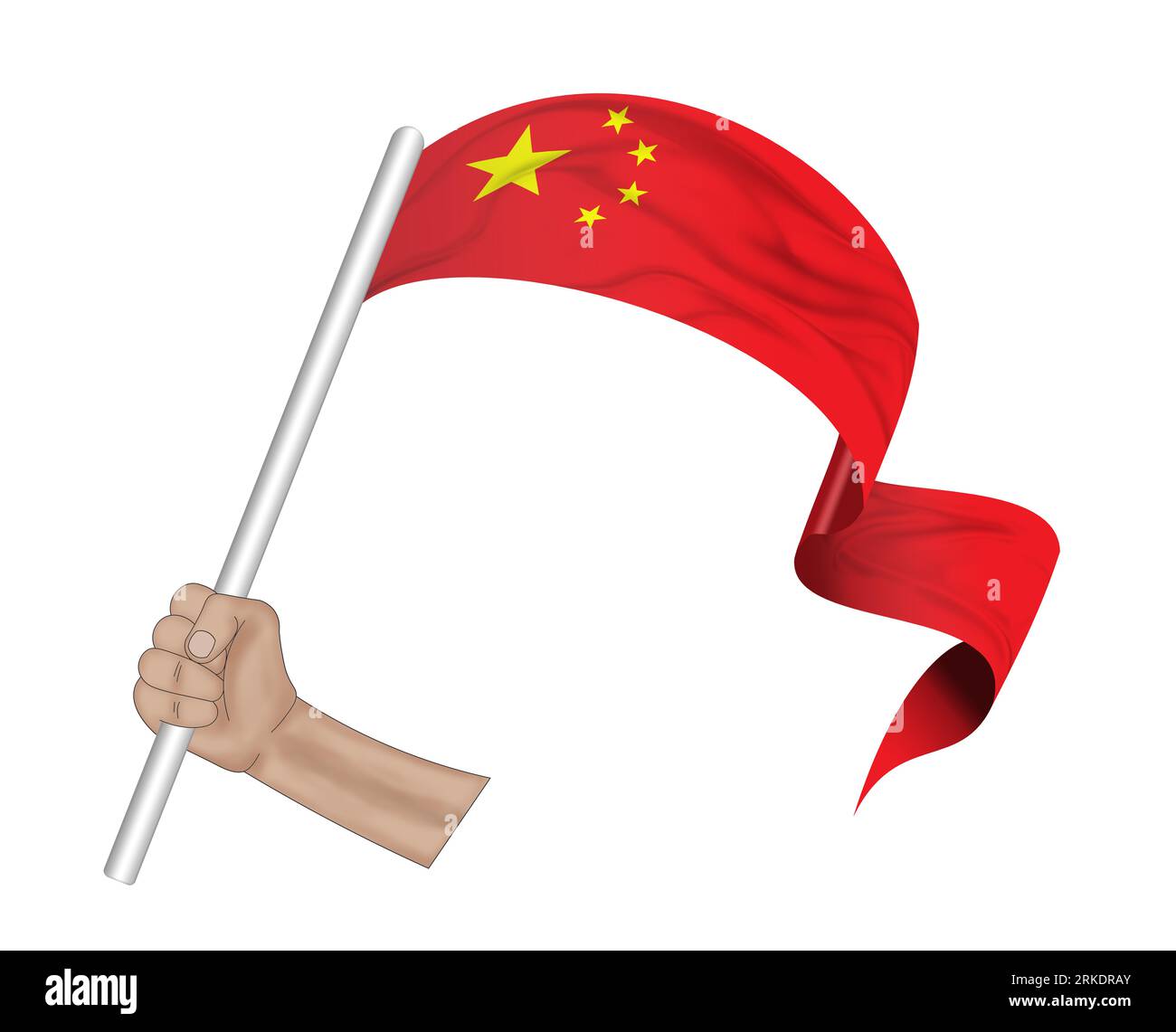 3D illustration. Hand holding flag of China on a fabric ribbon ...