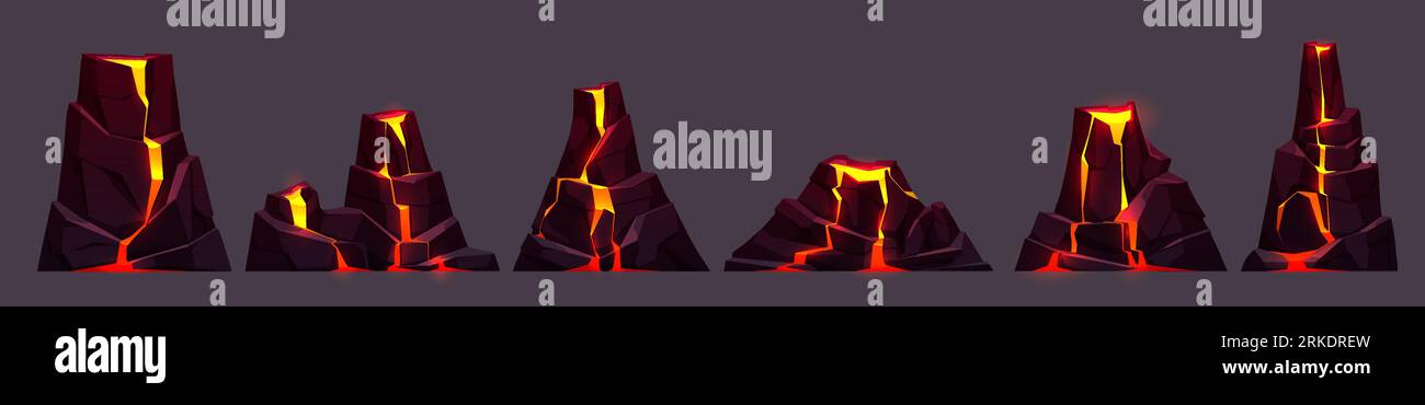 Magic prehistoric volcano stone mountain with lava isolated cartoon ...