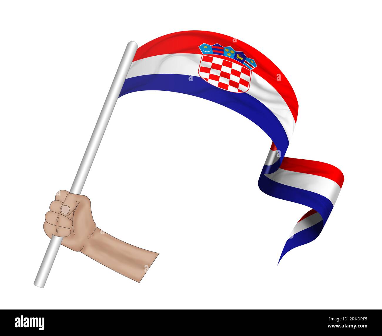 3D illustration. Hand holding flag of Croatia on a fabric ribbon ...
