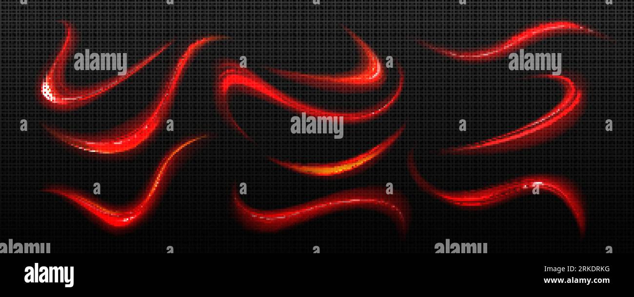 Red light lines, effect of speed motion trails. Abstract streaks of fast flash movement, blurred ...
