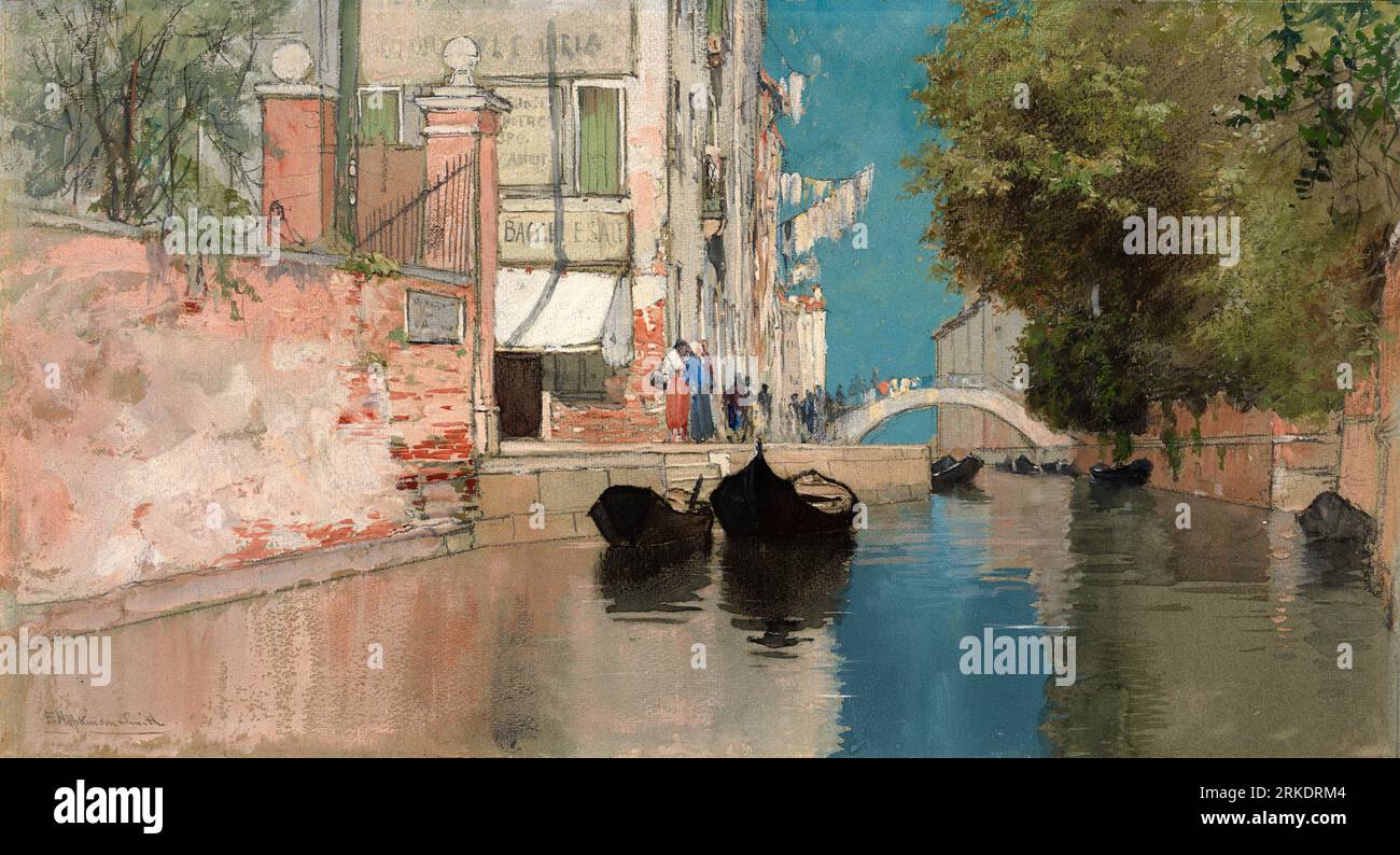 On the way to the Public Garden in Venice, Italy, watercolor painting ...