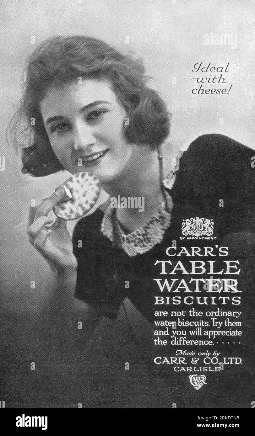 1923 British advertisement for Carr's Table Water Biscuits Stock Photo ...