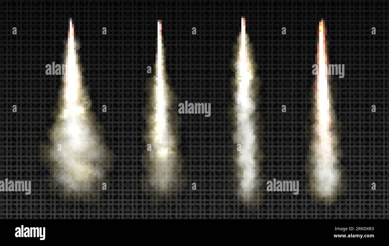 Rocket launch smoke trail with fire flame vector. Isolated realistic ...