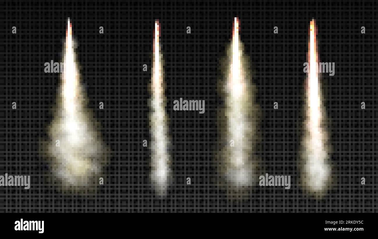 Rocket launch smoke trail with fire flame vector. Isolated realistic ...