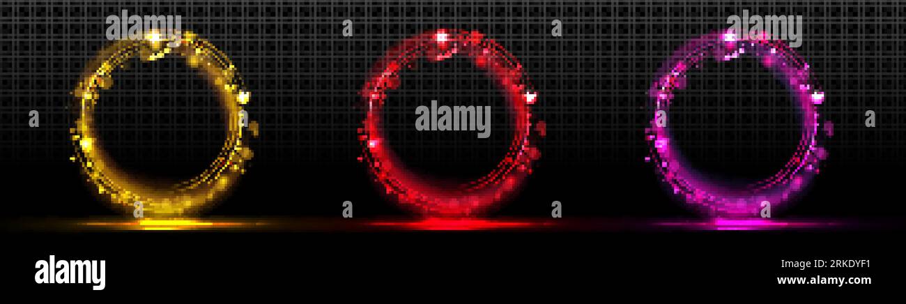 Realistic set of color light circles with magic flare effect isolated ...