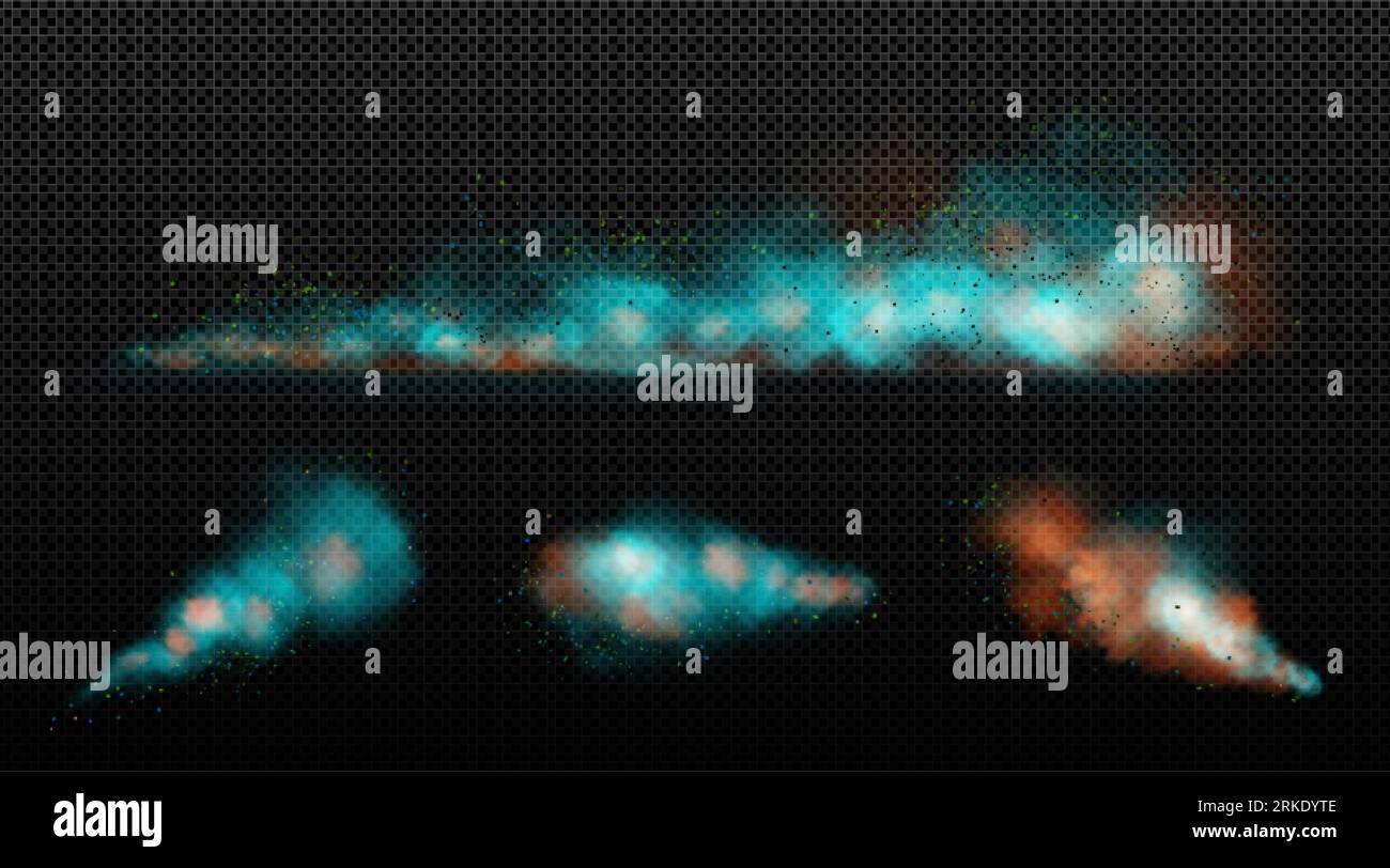 3d blue and red vector fluffy cloud smoke effect. Brush texture ...