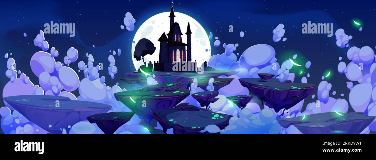 Fantasy sky road to magic castle vector background. Medieval kingdom ...