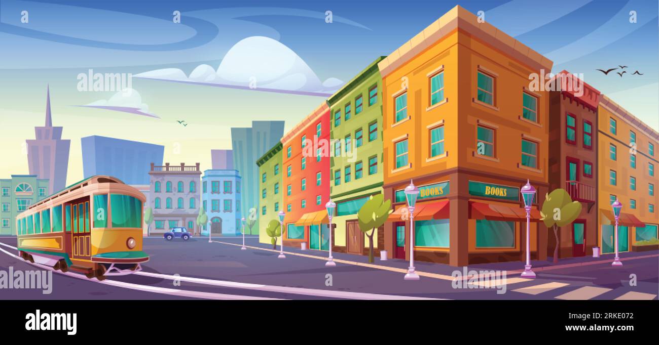 Flying train illustration city Stock Vector Images - Alamy