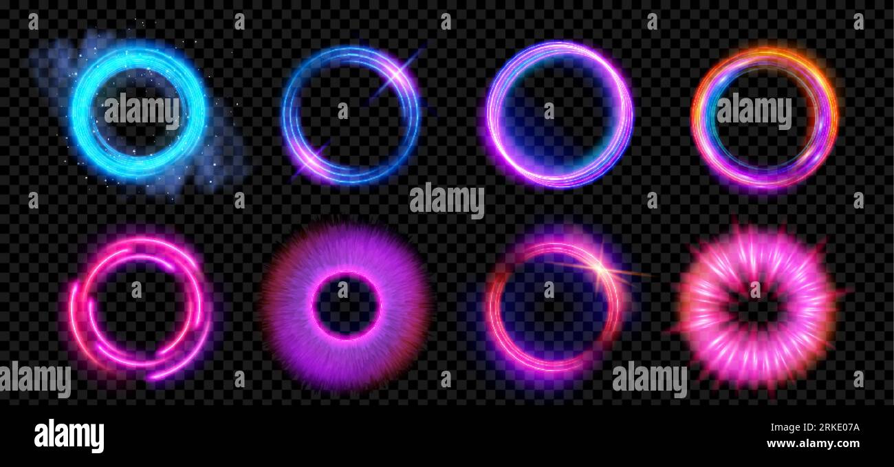 Optical halo flares with neon light vector effect set isolated on ...
