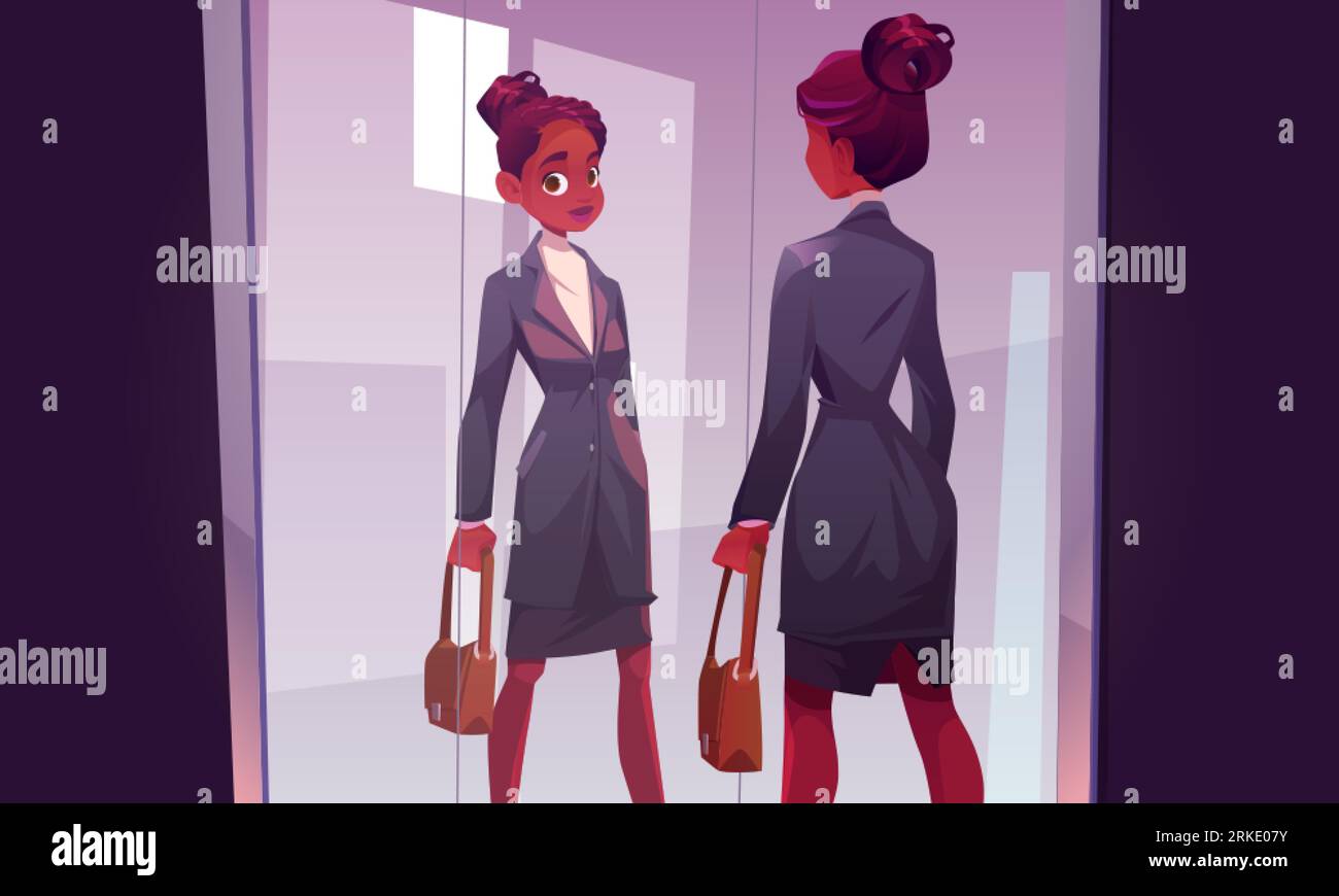 Black african woman character look in mirror vector. Girl beauty ...