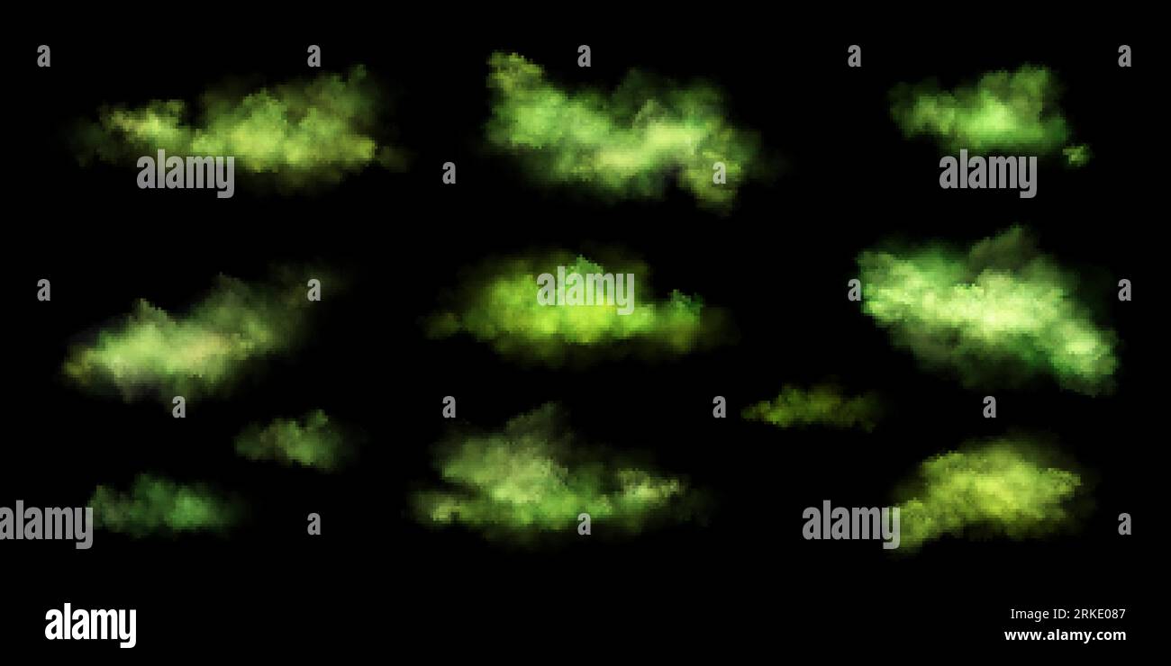 Toxic cloud with green poison stink smoke fog effect set. Bad fart ...