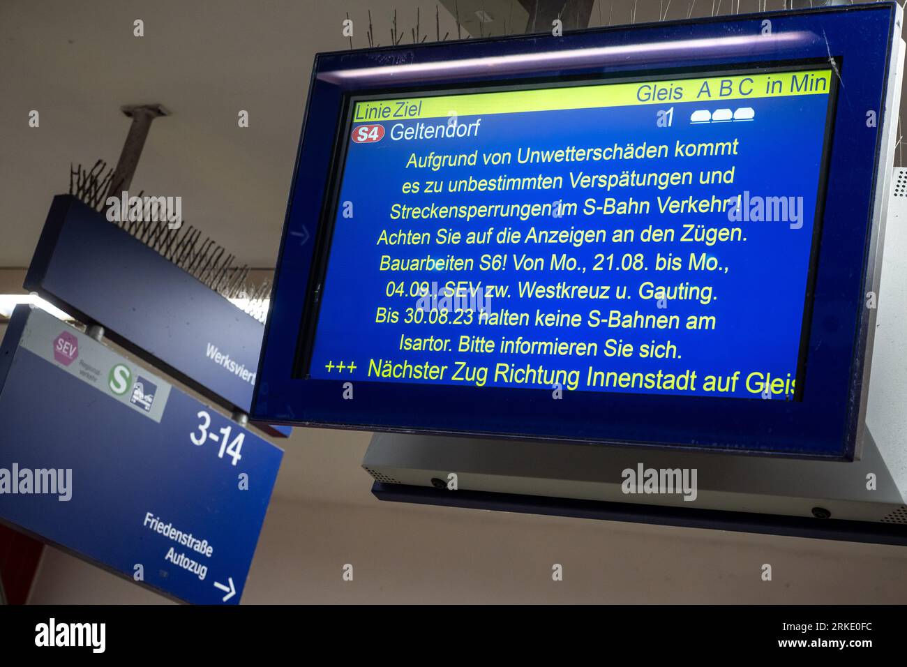 Munich, Germany. 25th Aug, 2023. An S-Bahn display board at the ...