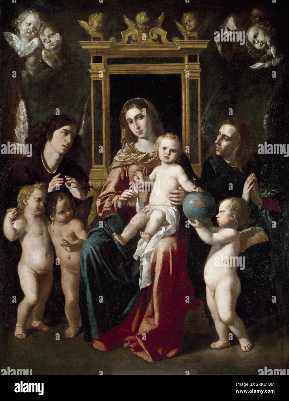 The Virgin and Child on a Throne of Angels circa 1661 by Jerónimo Jacinto de Espinosa Stock ...