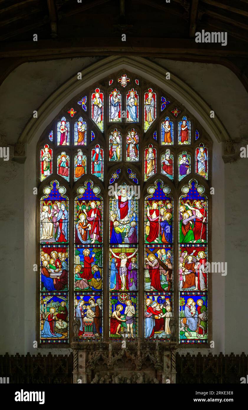 Stained glass east window 'Life of Our Lord' by O'Connor c 1854, church ...