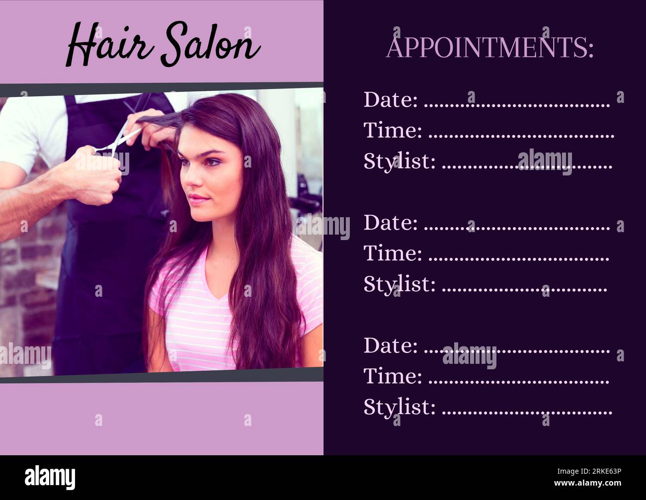 Composite of caucasian barber cutting woman hair and hair salon ...