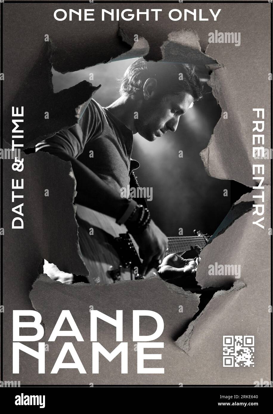 Composite of caucasian man playing guitar on stage and one night only ...