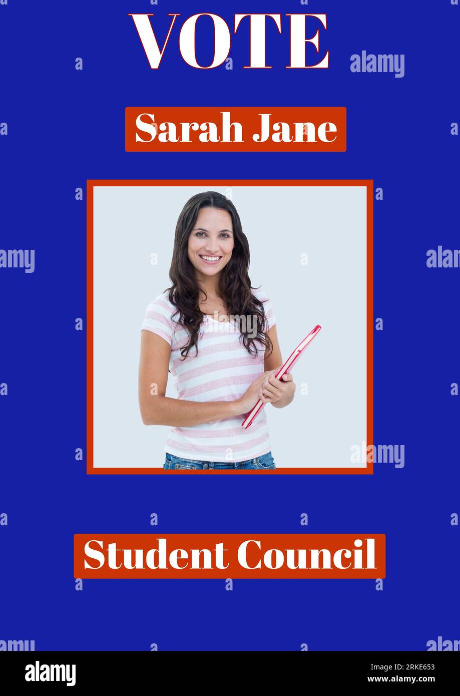 Portrait of caucasian woman with book and vote sarah jane and student ...