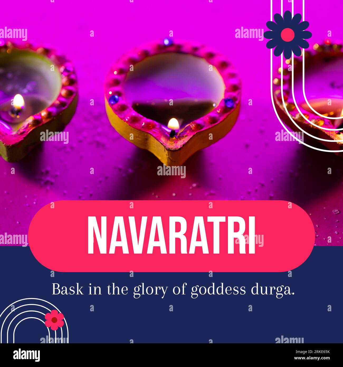 Composite of diyas and navaratri, bask in the glory of goddess durga ...