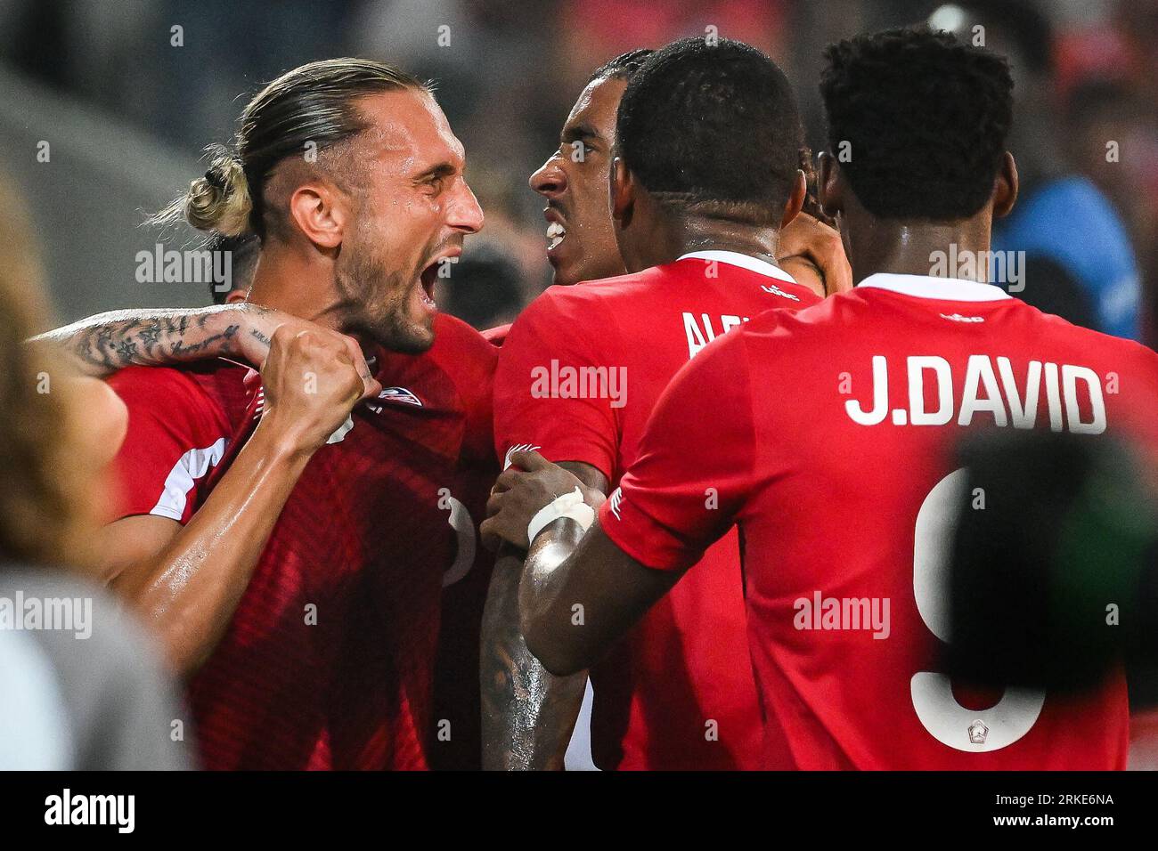 Lille, France. 24th Aug, 2023. Leny Yoro of Lille celebrate his goal ...