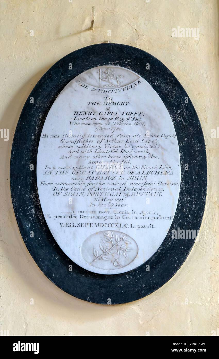 Memorial to Henry Capel Lofft killed 1811, Battle of Albuhera, Spain in ...