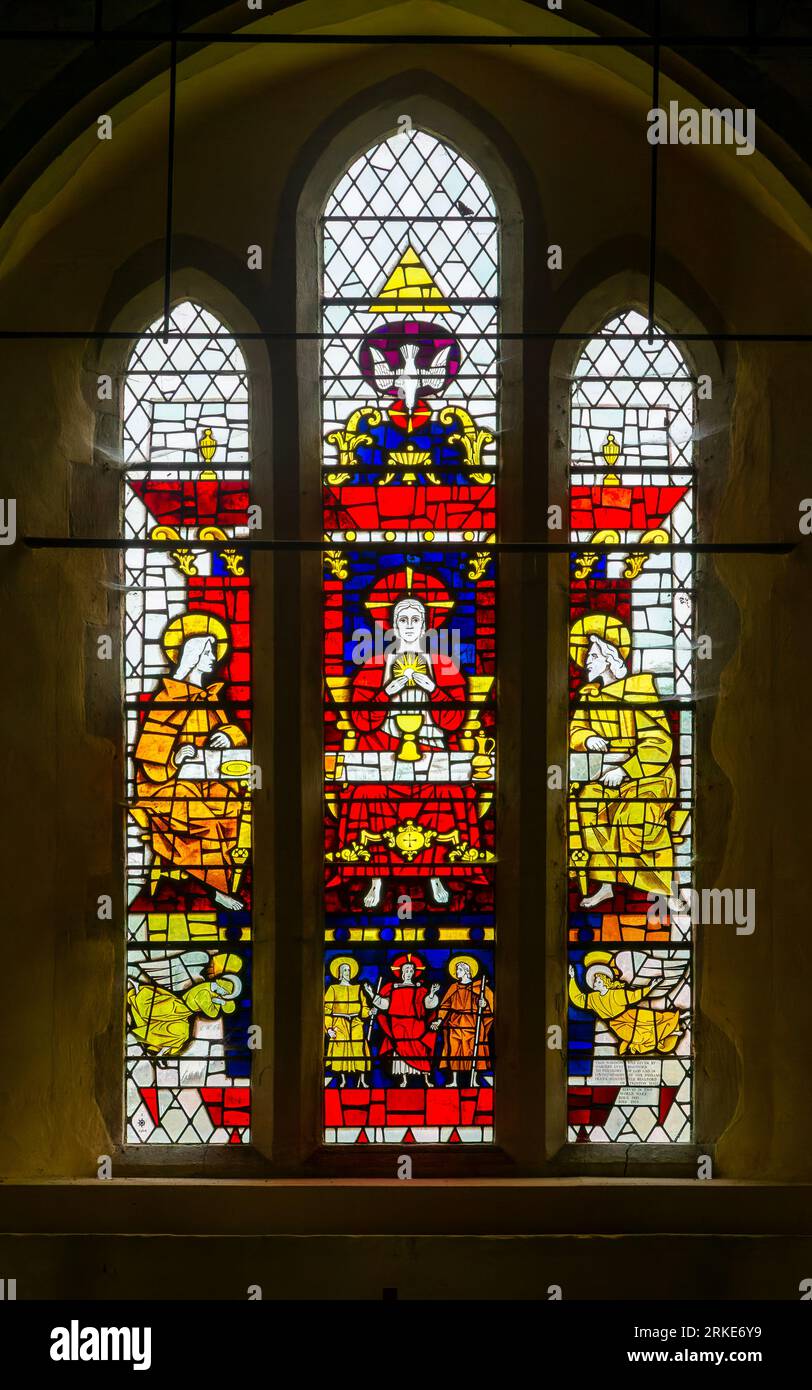 Stained glass east window by Hugh Easton 'Last Supper' c 1959, Troston ...