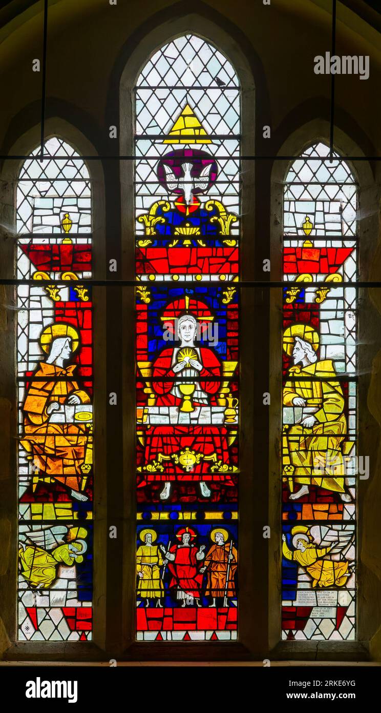 Stained glass east window by Hugh Easton 'Last Supper' c 1959, Troston ...