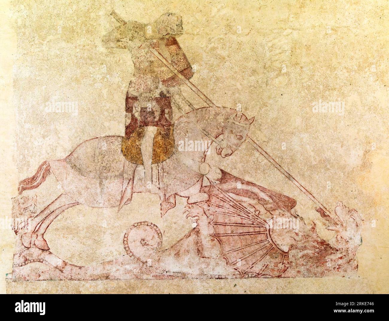 Medieval wall painting Saint George slaying a dragon c 1380-1400 ...