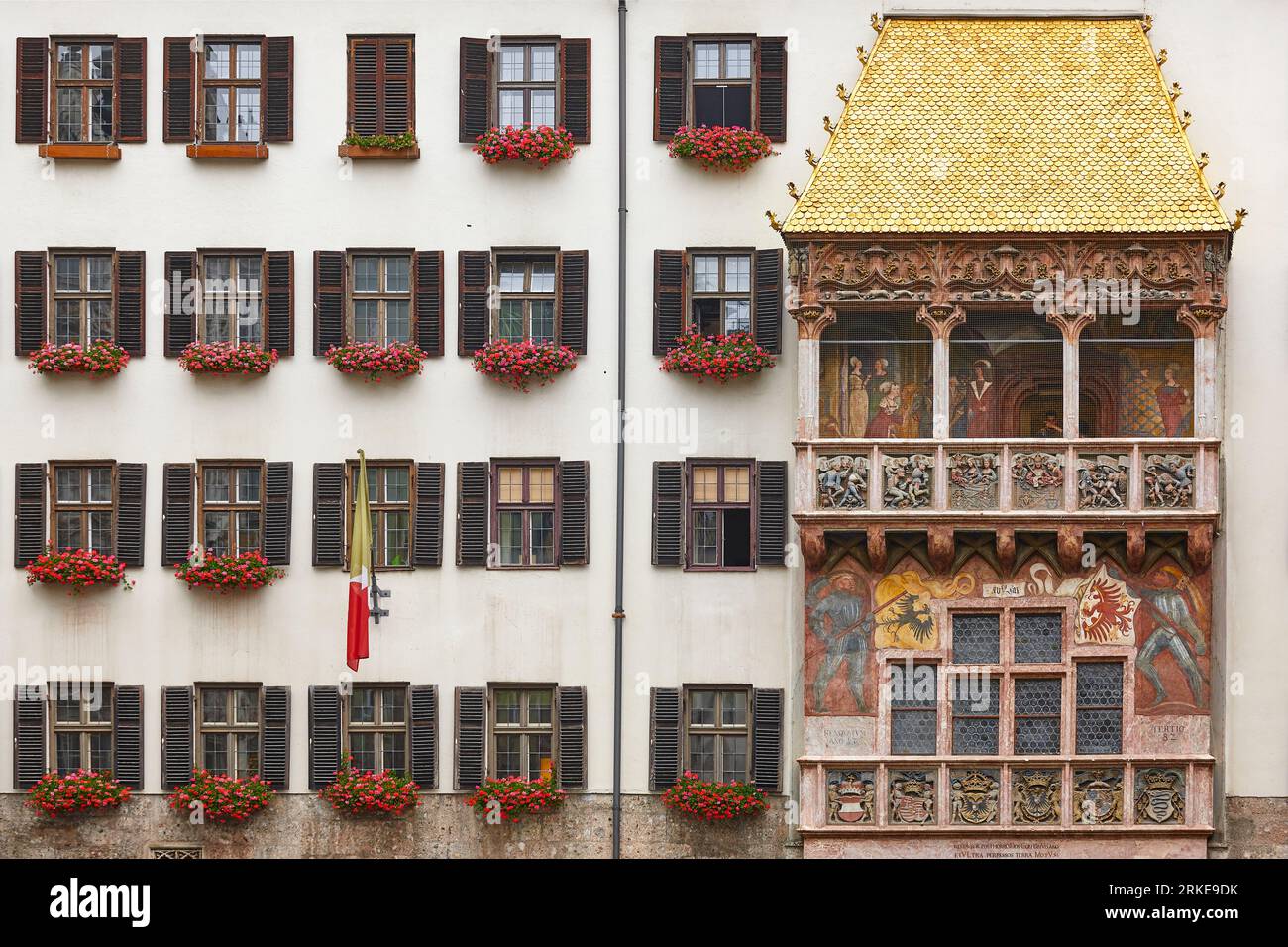 Goldenes dachl. Golden tiles in a decorated balcony. Innsbruck, Austria ...