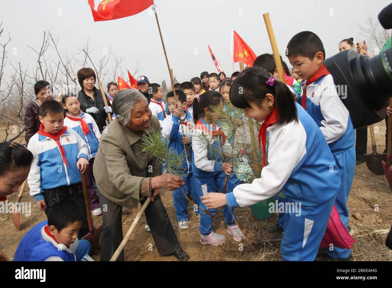 Young students planting tree hi-res stock photography and images - Alamy