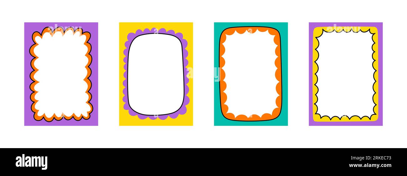 Wave scalloped edge frame. Doodle border with wavy pattern. Trendy ...