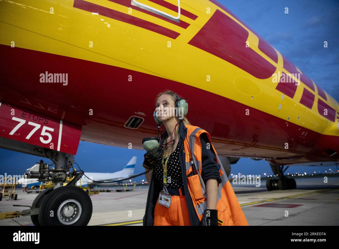 Zaventem, Belgium. 24th Aug, 2023. Illustration picture shows a DHL ...