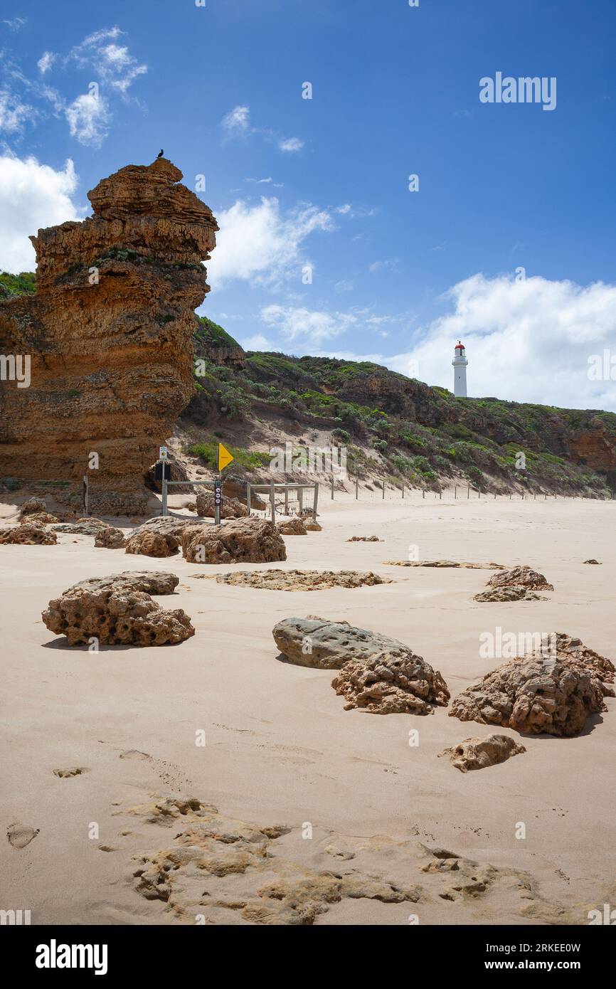 Majestic Sentinel Rock with Split Point lighthouse located on limestone ...