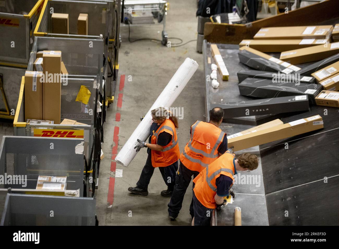 Zaventem, Belgium. 24th Aug, 2023. Illustration picture shows DHL ...
